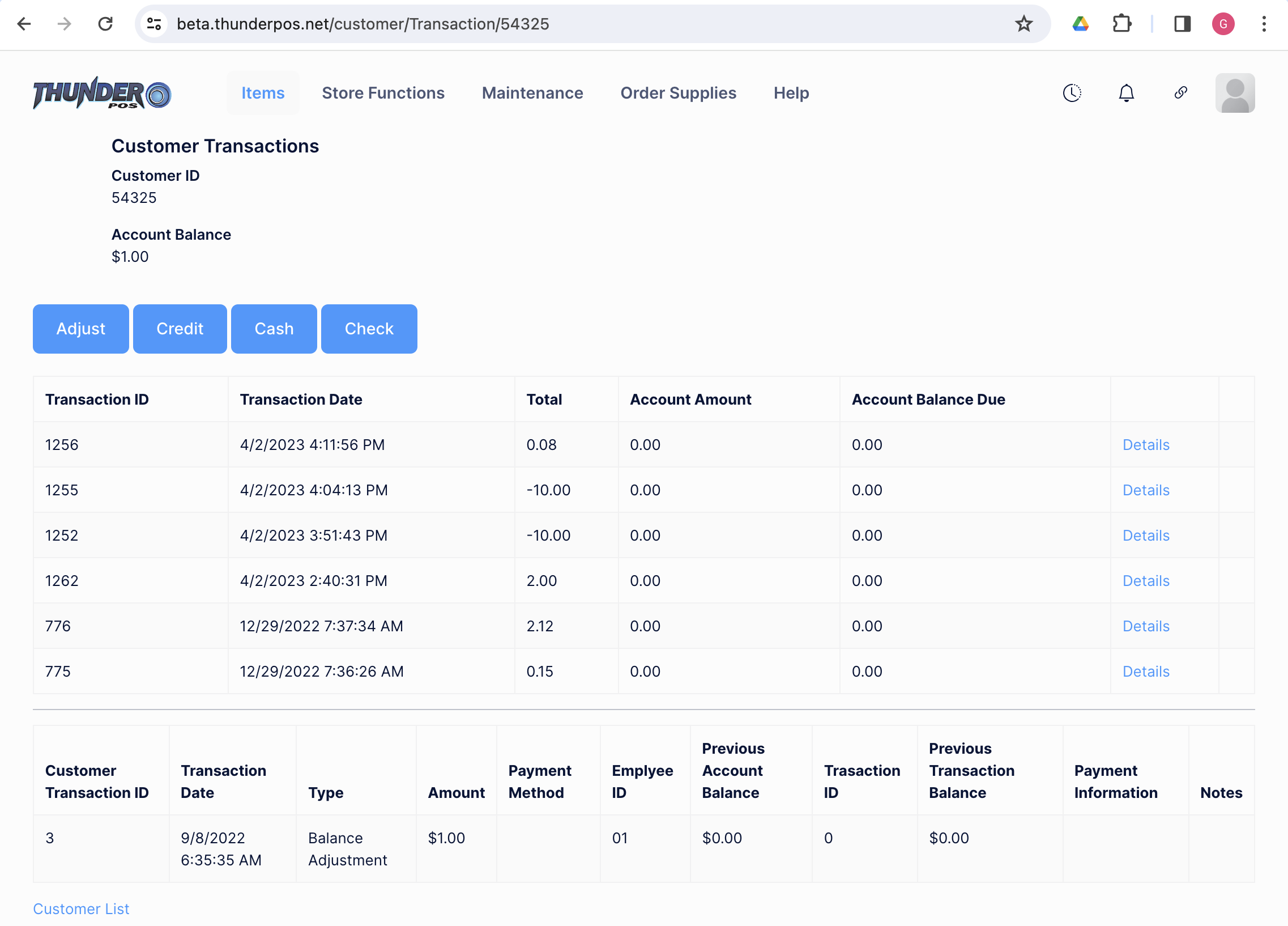 Customer Transactions – ThunderPOS