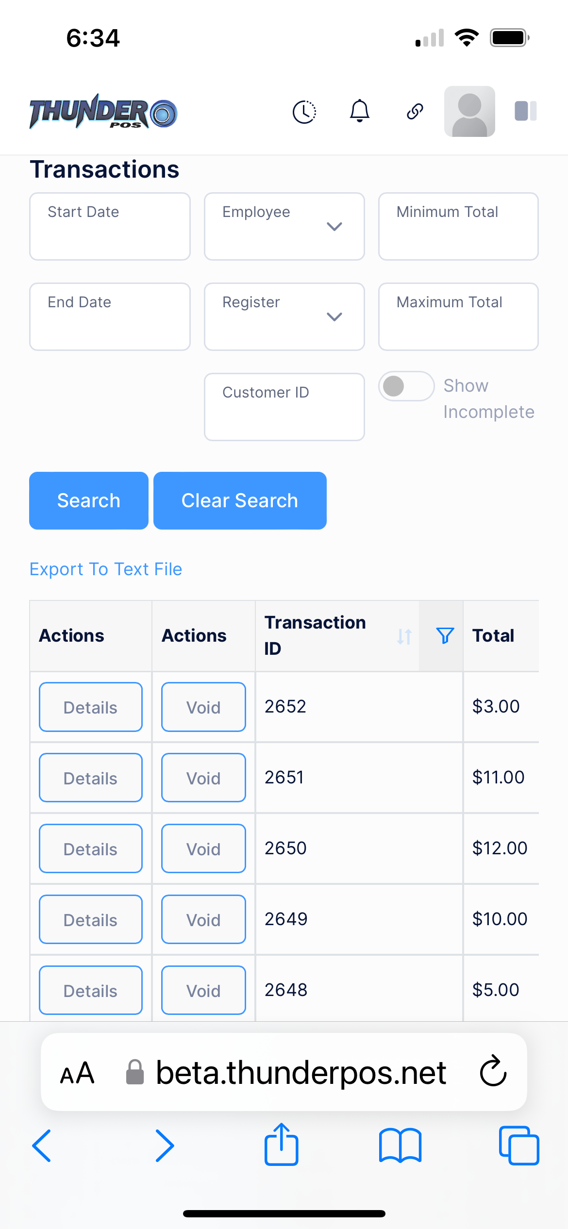Transactions – ThunderPOS